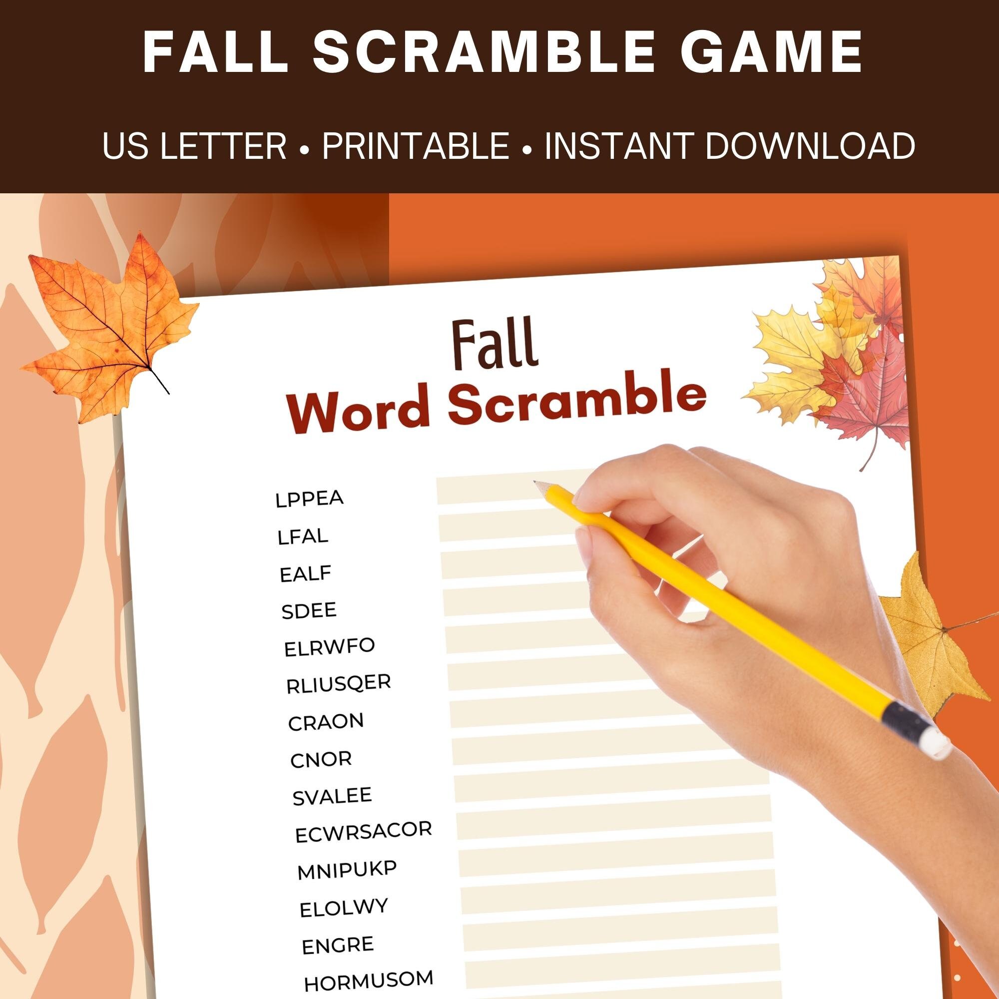 Fall Word Scramble Game, Printable Scrambled Word Puzzle, Fall Kids Fun ...
