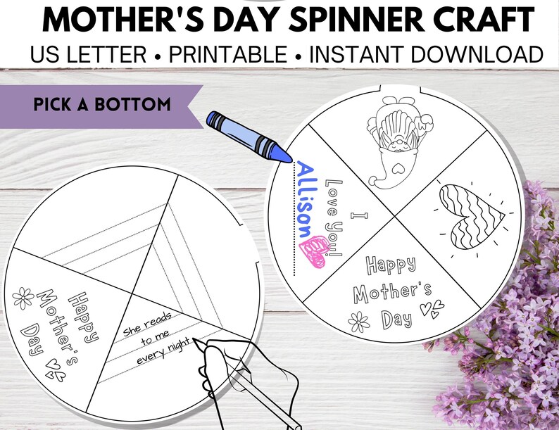Mother's Day Activity for Kids | Printable Spinner Wheel Craft | Mix ...
