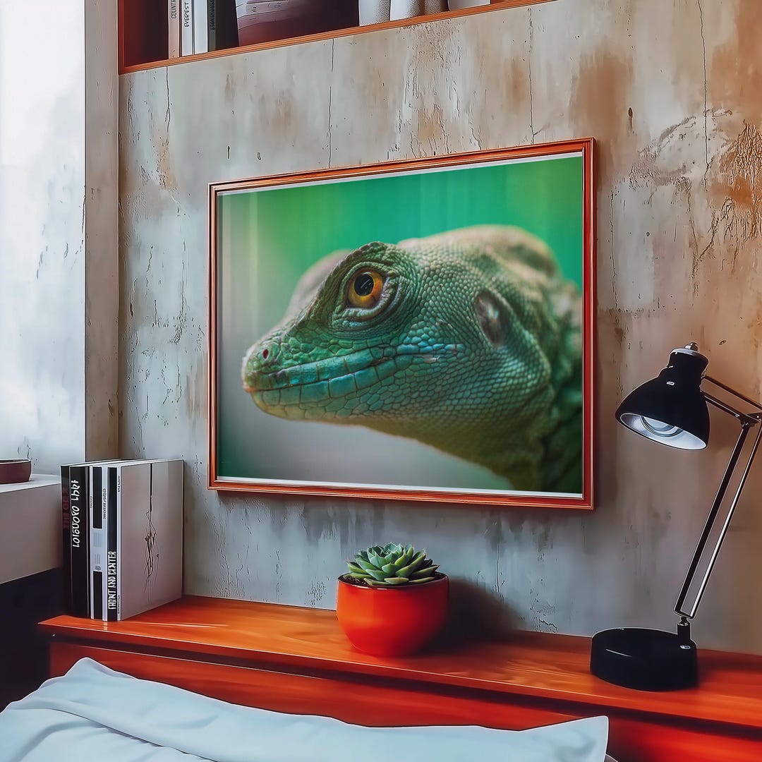 Green Lizard Wall Art - Vibrant Matte Nature Decor - Etsy