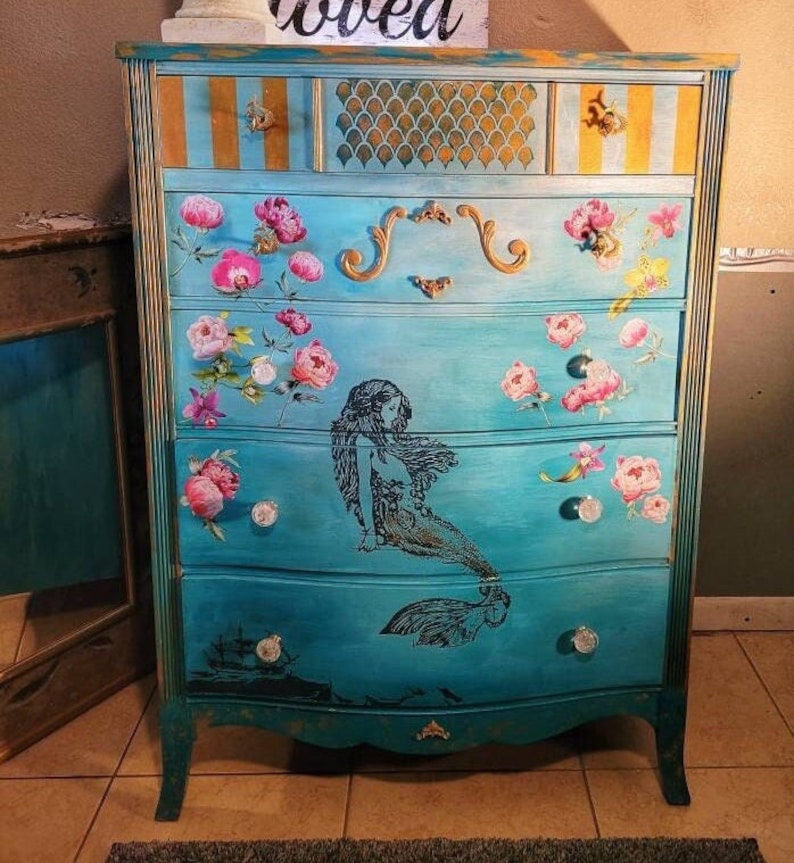 Stock Photo to Reproduce. Do Not Buy Blue, Mermaid Dresser, 5 Drawers ...