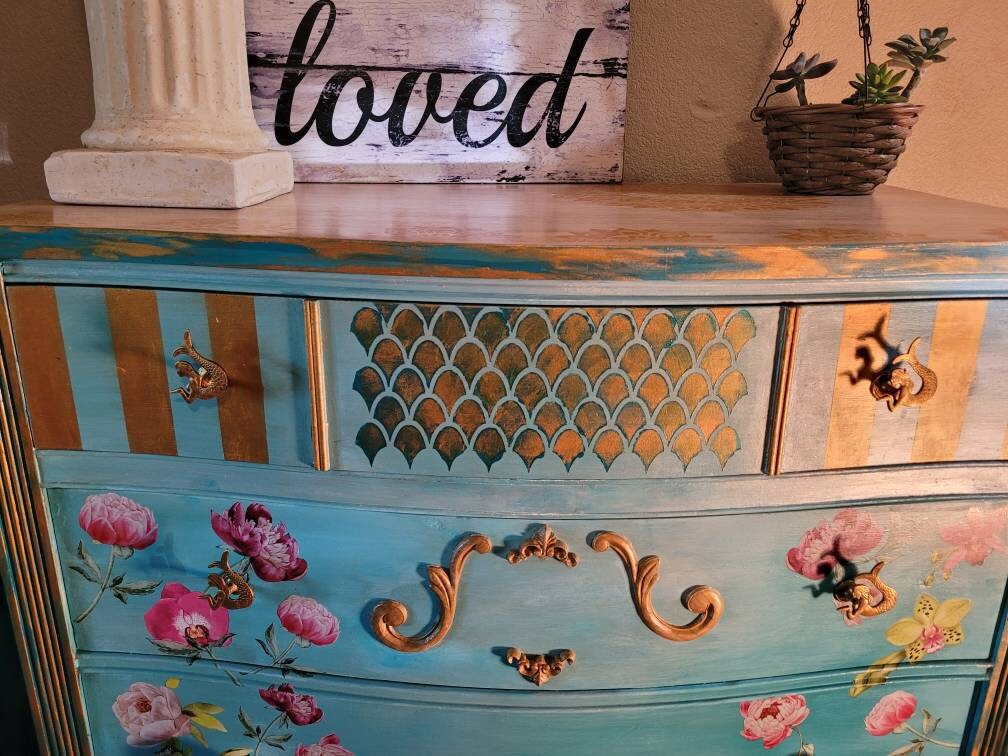 Stock Photo to Reproduce. Do Not Buy Blue, Mermaid Dresser, 5 Drawers ...