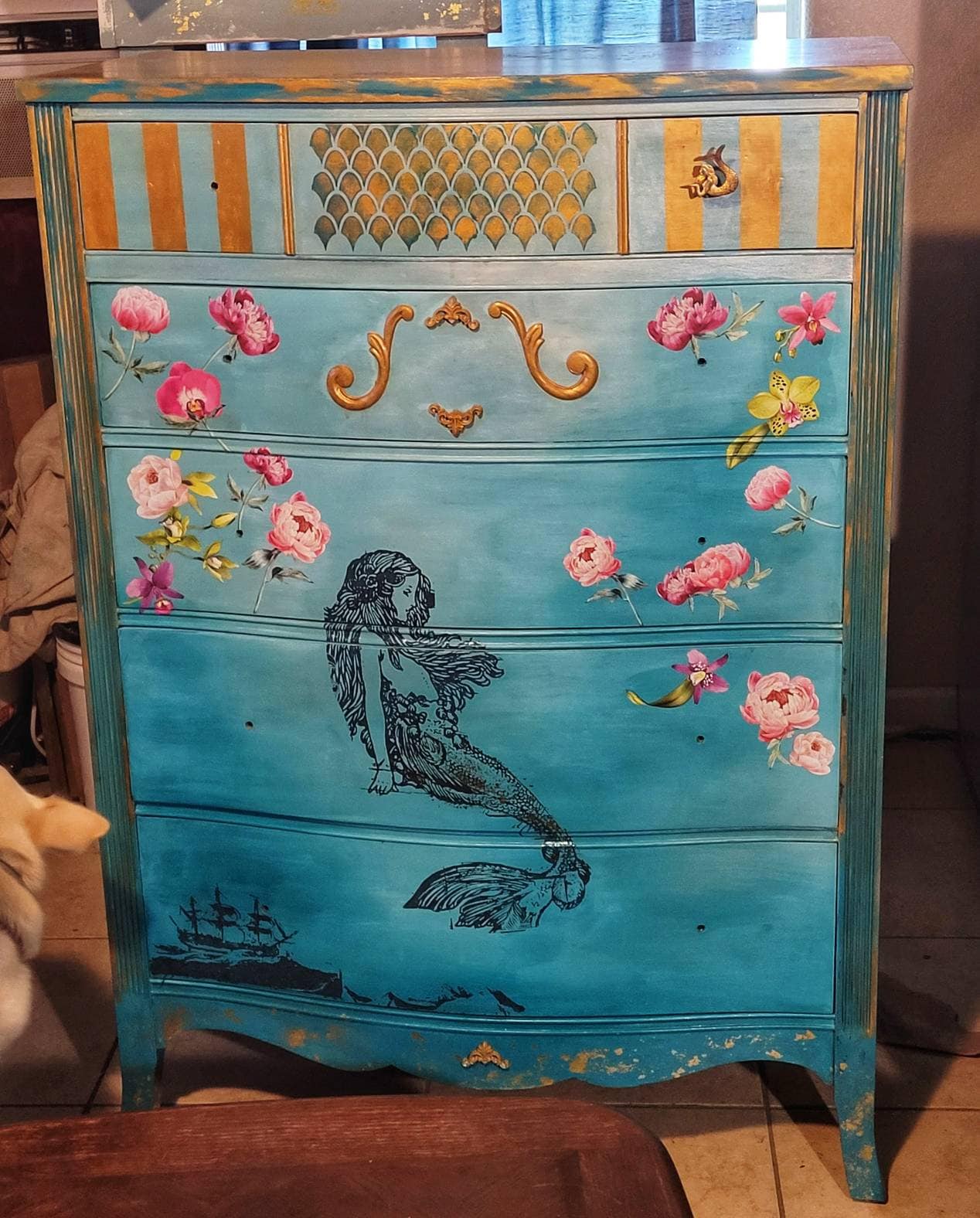 Stock Photo to Reproduce. Do Not Buy Blue, Mermaid Dresser, 5 Drawers ...