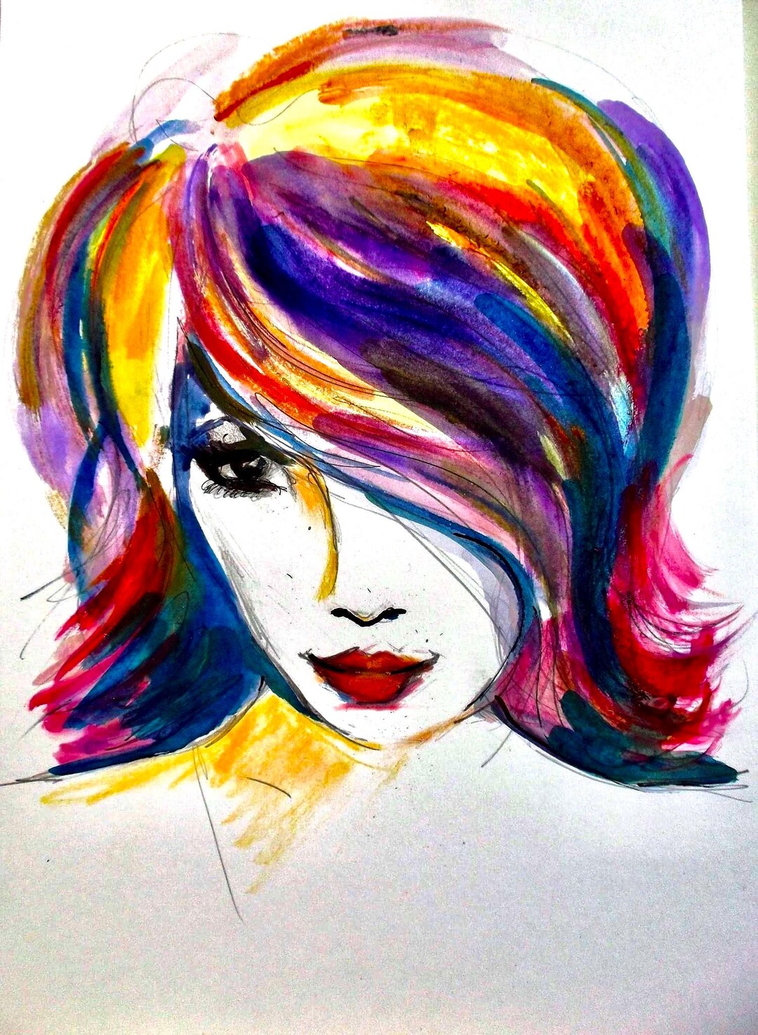 Colorful Female Portrait Print | Modern Watercolor Art (digital ...