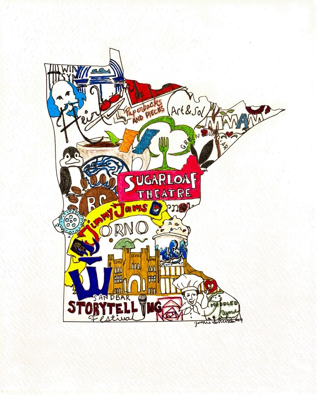 Print of Original Mixed Media Drawing of Special Places in Winona, MN ...