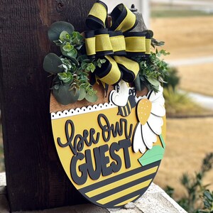 Bee Our Guest Door Hanger – 3D Hand-painted Bee Decor – Laser Cut Wood ...