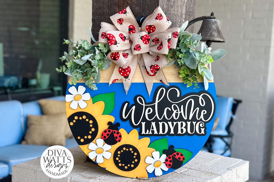 Welcome Ladybug Door Hanger | Hand Painted 3D Sign | Custom Laser Cut ...