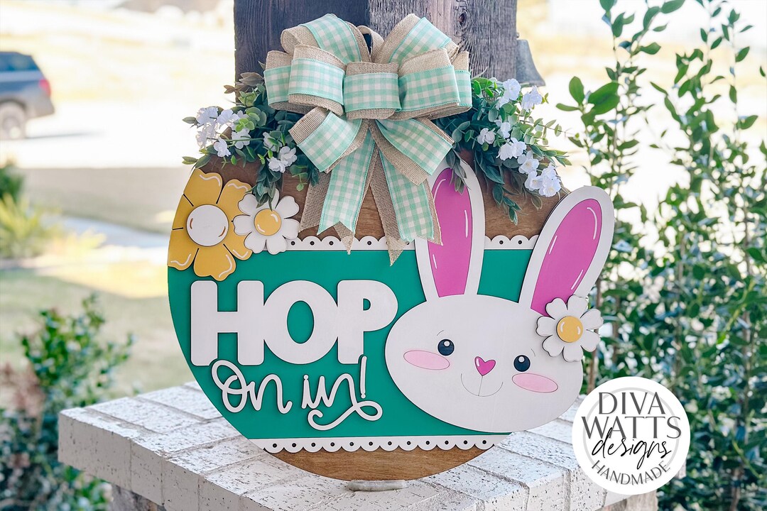 Hop on In! Door Hanger - 18 Inch One of a Kind Hand-painted Spring ...
