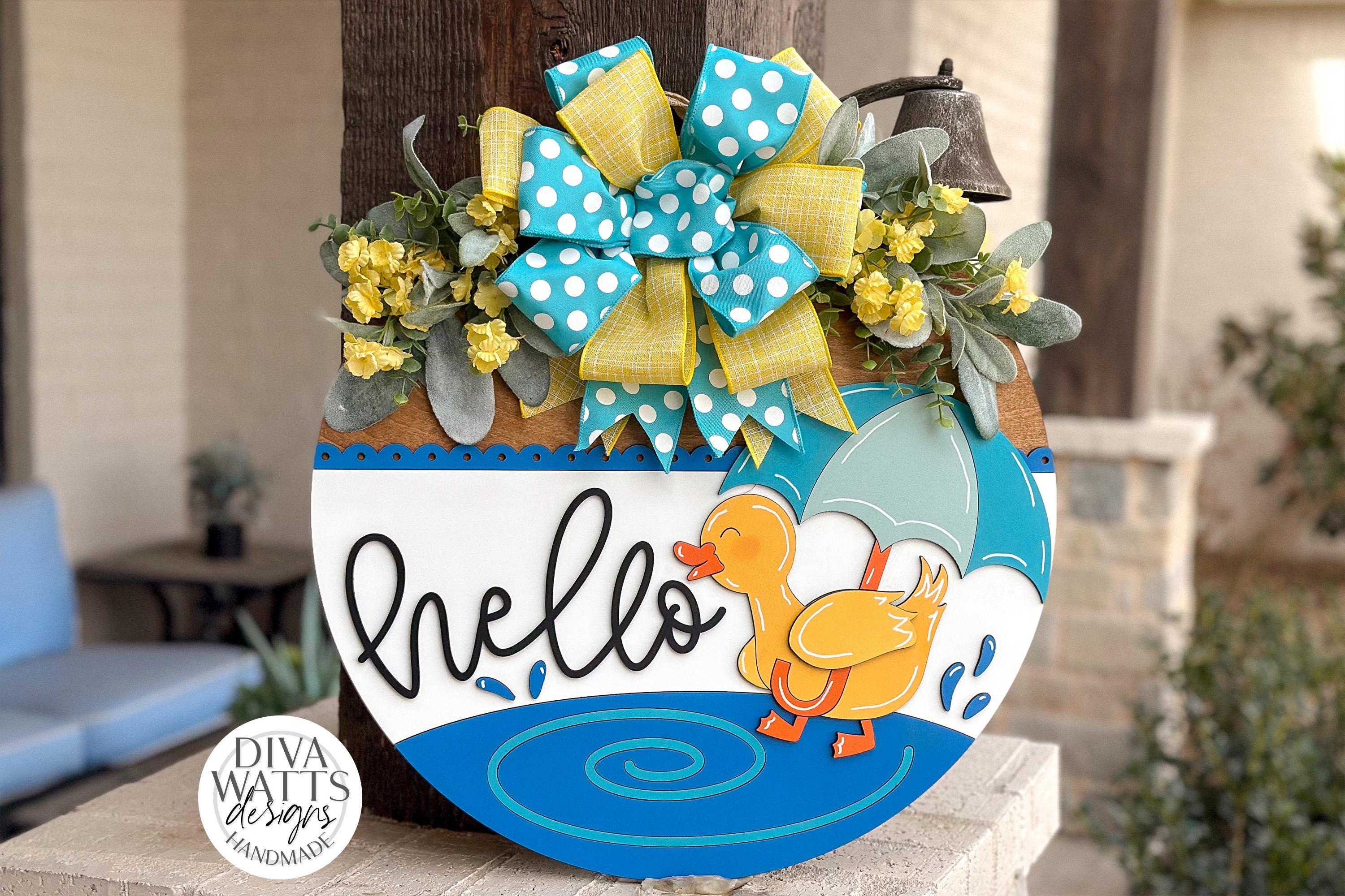 Hello Spring Duck Door Hanger - 3D Laser Cut Wood Sign - Hand-painted ...
