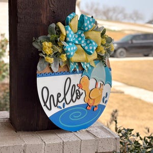 Hello Spring Duck Door Hanger - 3D Laser Cut Wood Sign - Hand-painted ...