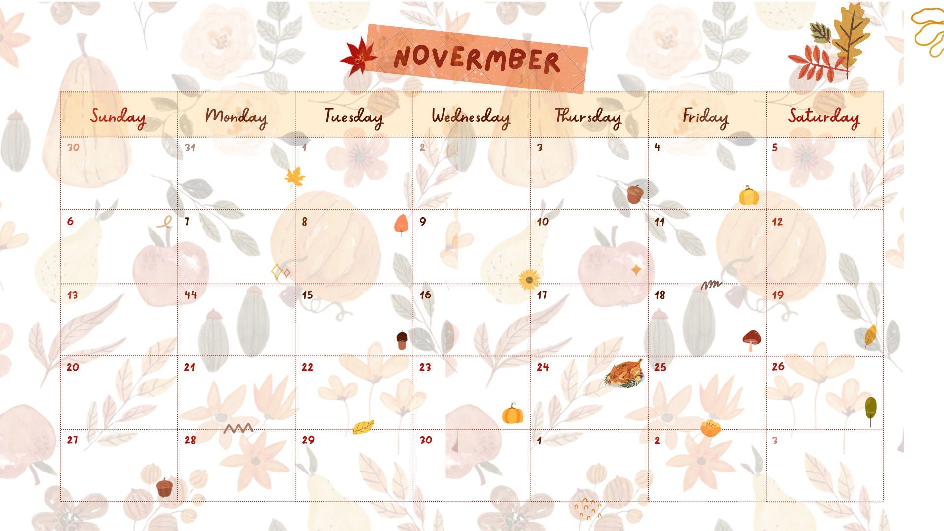 November December Fall Thanksgiving Christmas Gift Calender 2022 PDF - Etsy