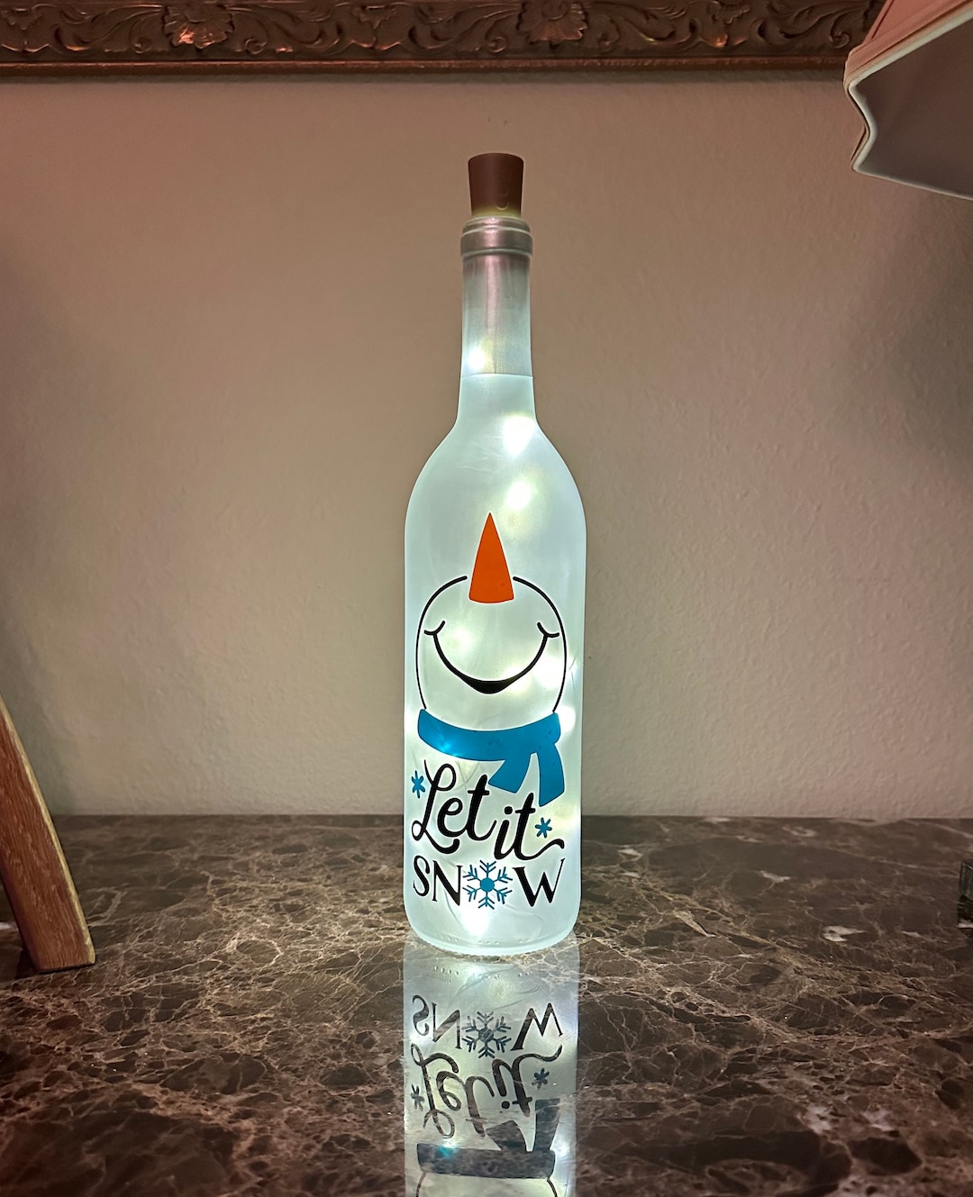 Christmas Lighted Wine Bottle, Frosted, Battery Powered LED ...