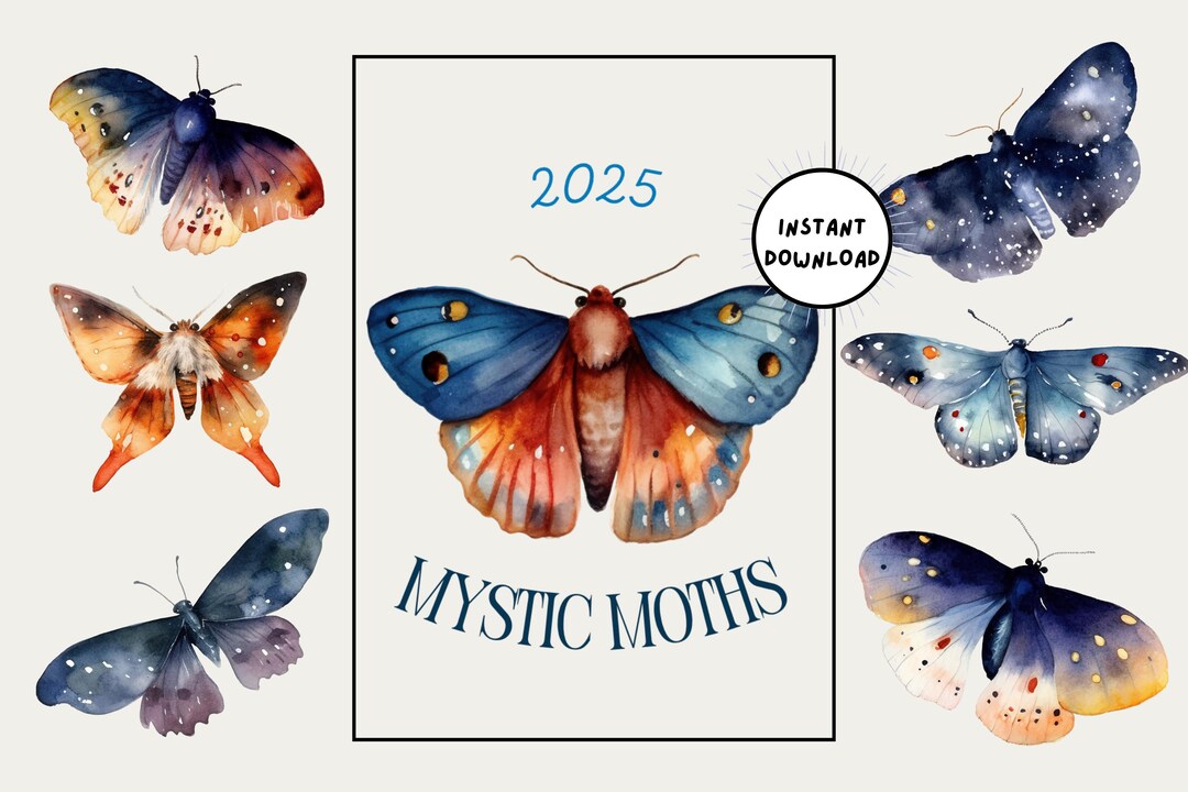 2025 Calendar Mystic Moths Watercolour Instant Download Cozy Minimalist ...