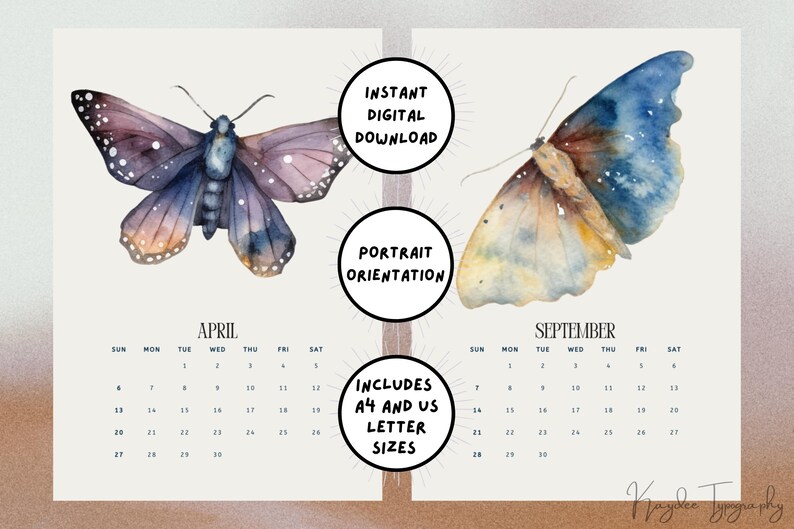 Mystic Moths Watercolour 2025 Calendar Instant Download Cozy Minimalist ...