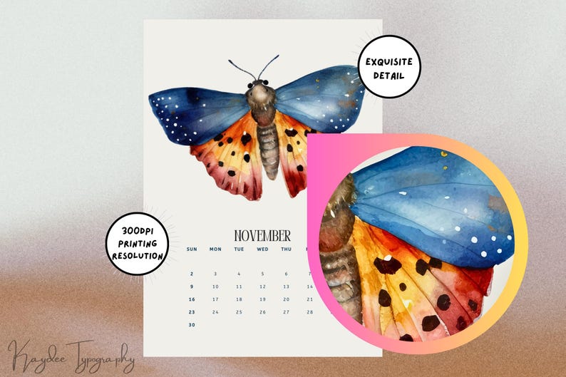 Mystic Moths Watercolour 2025 Calendar Instant Download Cozy Minimalist ...