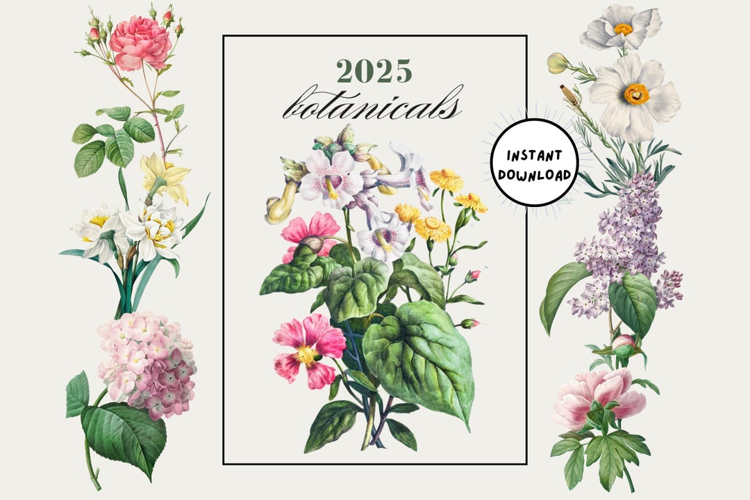 2025 Calendar Vintage Botanicals Instant Download Elegant Retro ...