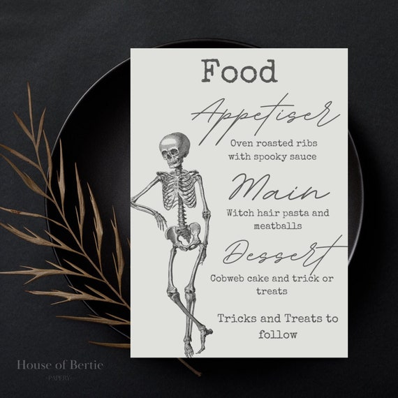 Vintage Skeleton Halloween Party Food Menu Templateeditable - Etsy
