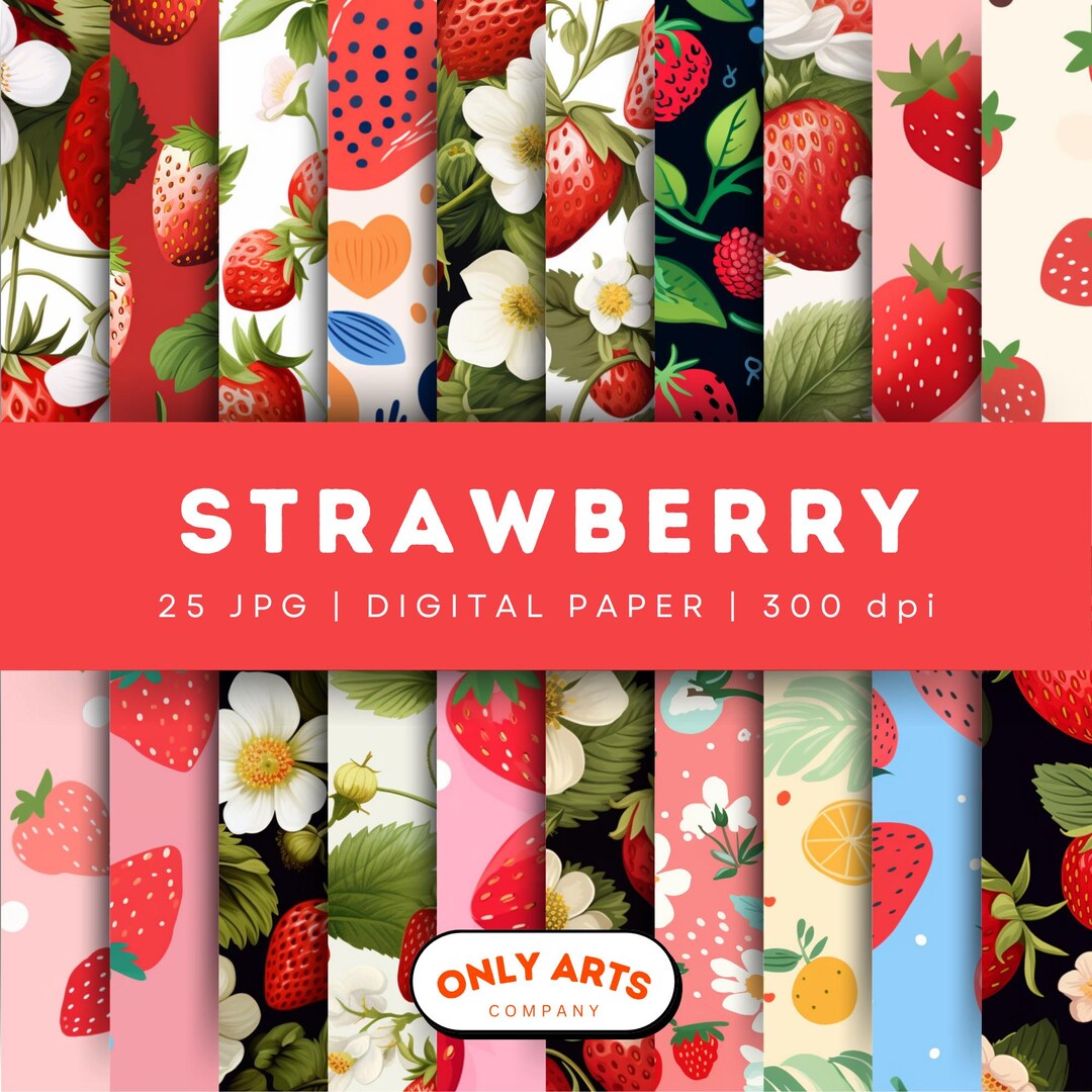 25 Strawberry Digital Papers - Juicy Strawberry Background - Strawberry ...