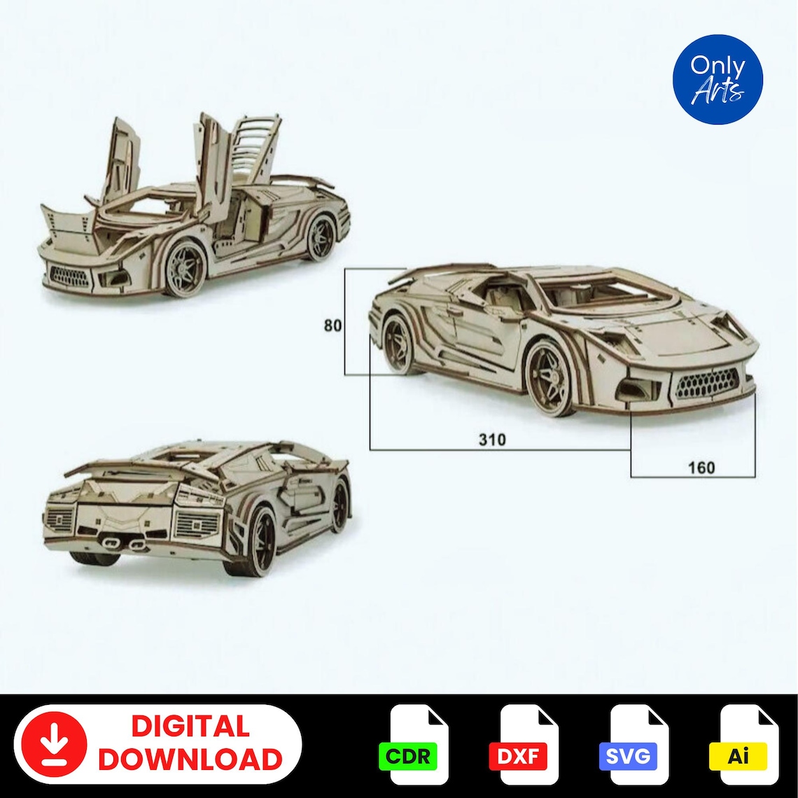 Laser Cut Wooden Lamborghini 3D Puzzle Toy | Digital File for Laser ...