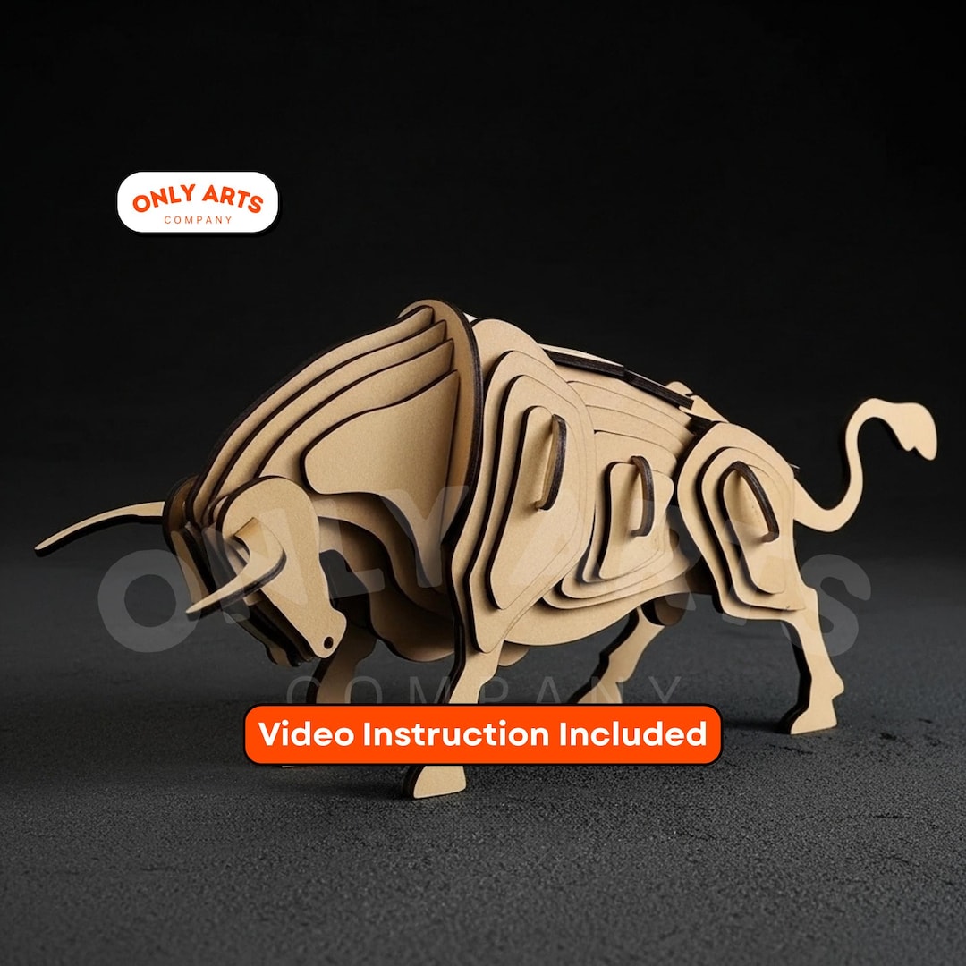 Laser Cut Wooden Bull 3D Puzzle SVG | DIY Animal Model | CNC ...