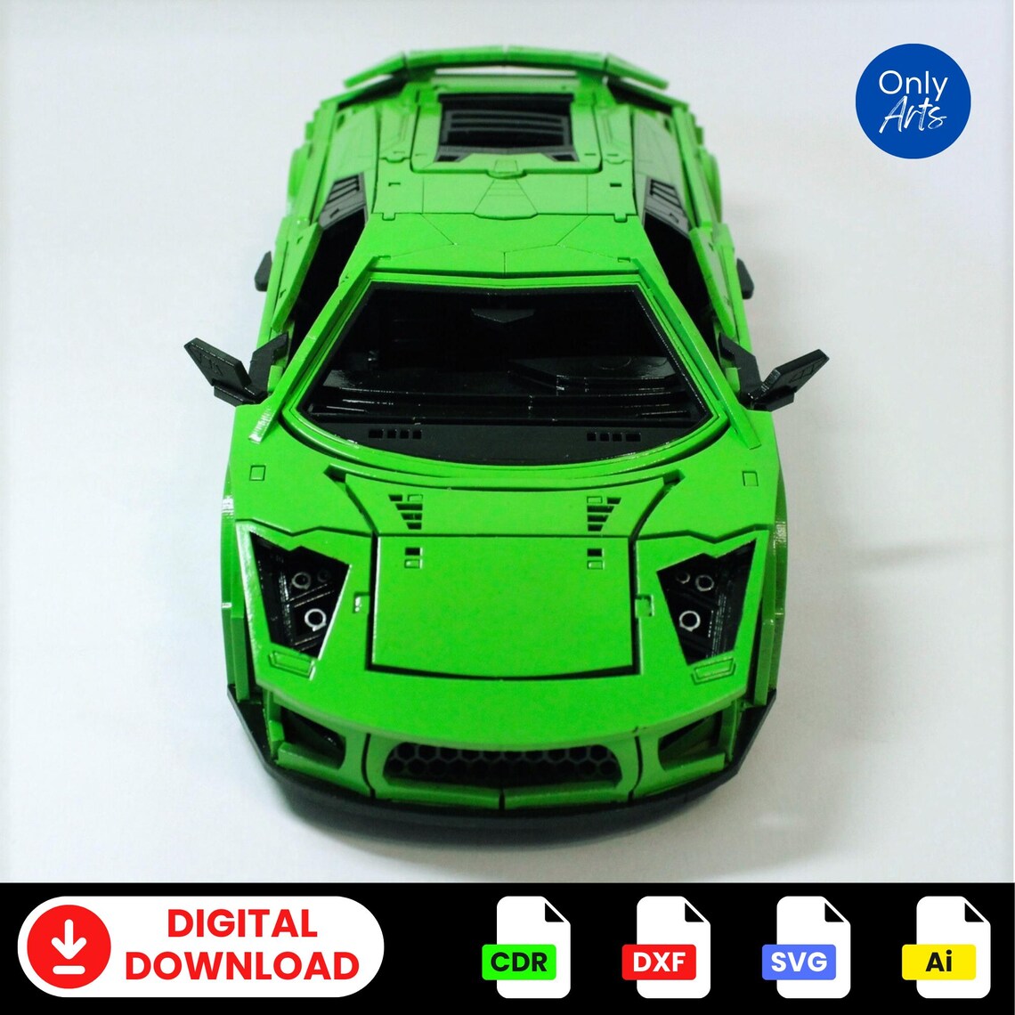 Laser Cut Wooden Lamborghini 3D Puzzle Toy | Digital File for Laser ...