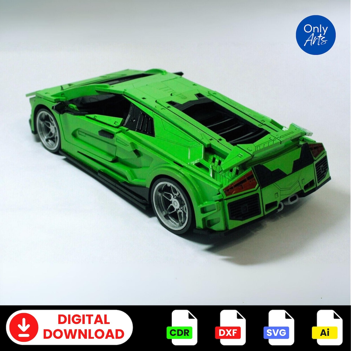Laser Cut Wooden Lamborghini 3D Puzzle Toy | Digital File for Laser ...