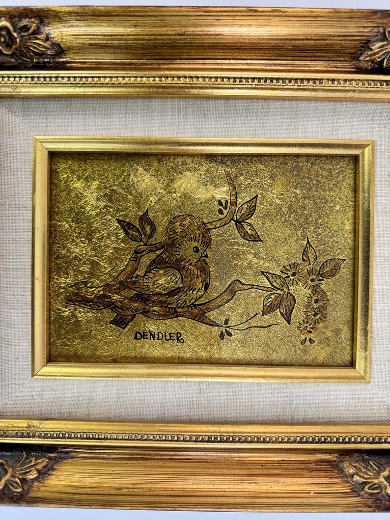Vintage Framed Art - Gold Leaf Bird on a Branch With Ornate Gilt Frame ...