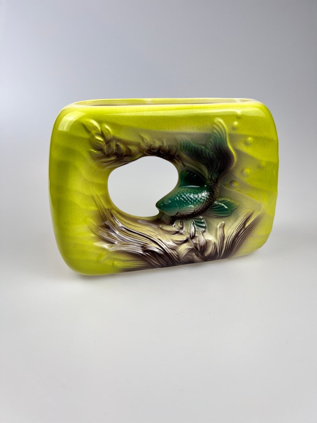 Vintage Royal Copley Fish Planter Chartreuse Water Scene Vase 1950s ...