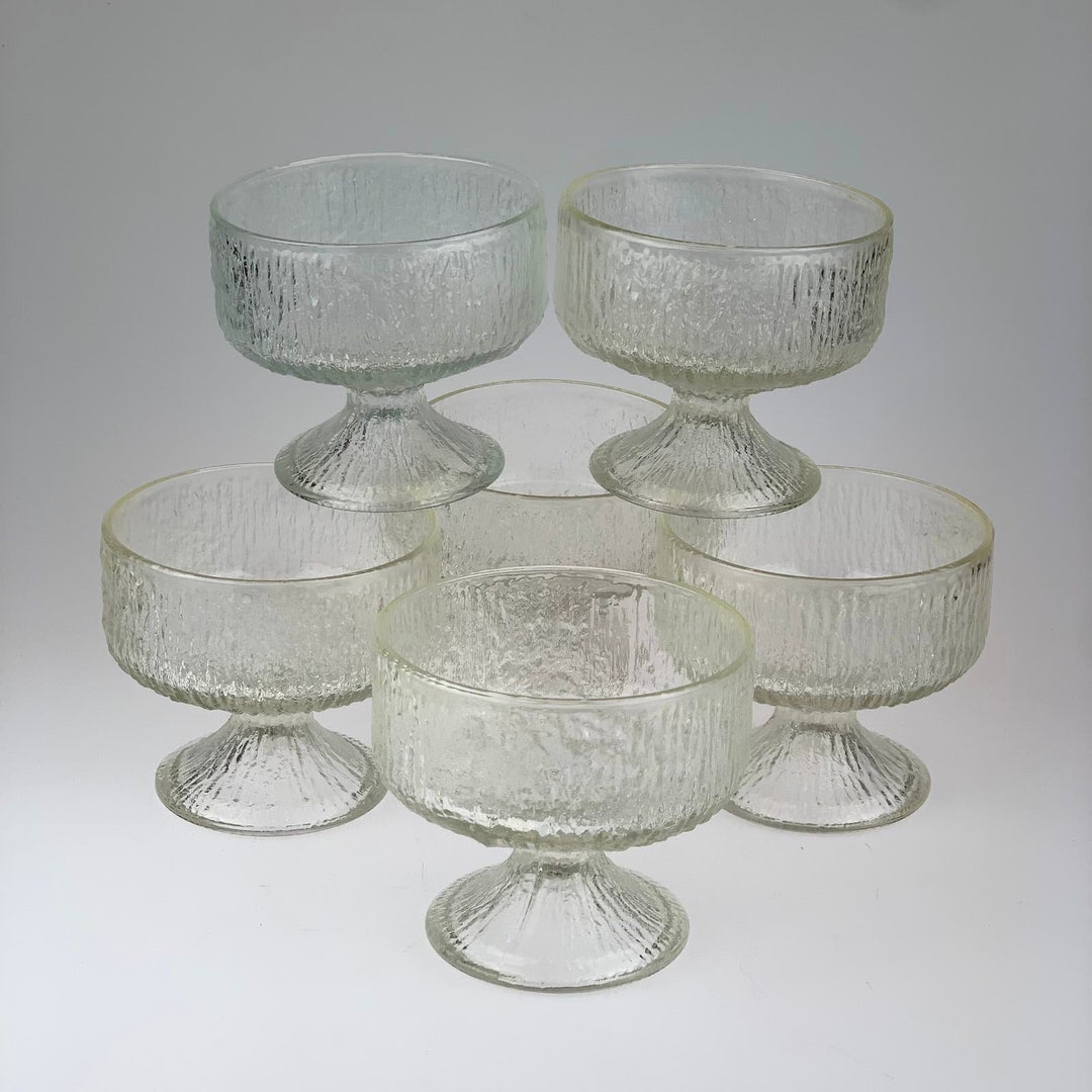 Vintage Indiana Glass Clear Crystal Ice Footed Sherbet Glasses - Set of ...