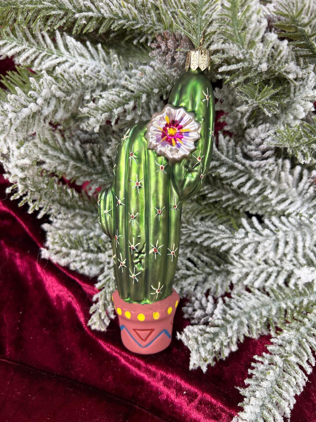 Vintage Christmas - Handblown Glass Ornament - Potted Flowering Cactus ...