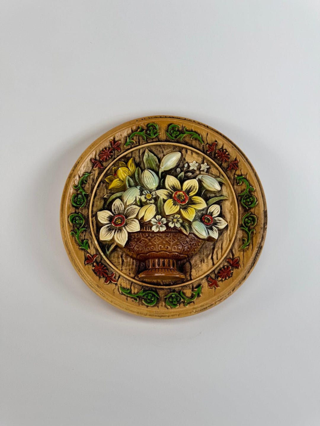 Vintage Chalkware Wall Hanging Art - 1970s 3D Floral Relief - Napcoware ...