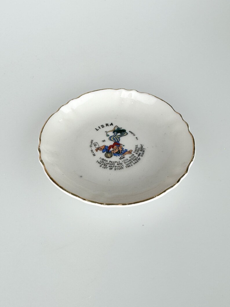 Vintage Bar Coaster Funny Zodiac Poem Clown Plate Trinket Dish Libra ...