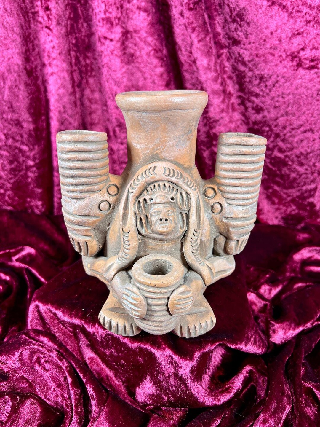 Vintage Oddities - Altar Vessel / Candelabra - Red Clay Mayan / Aztec ...