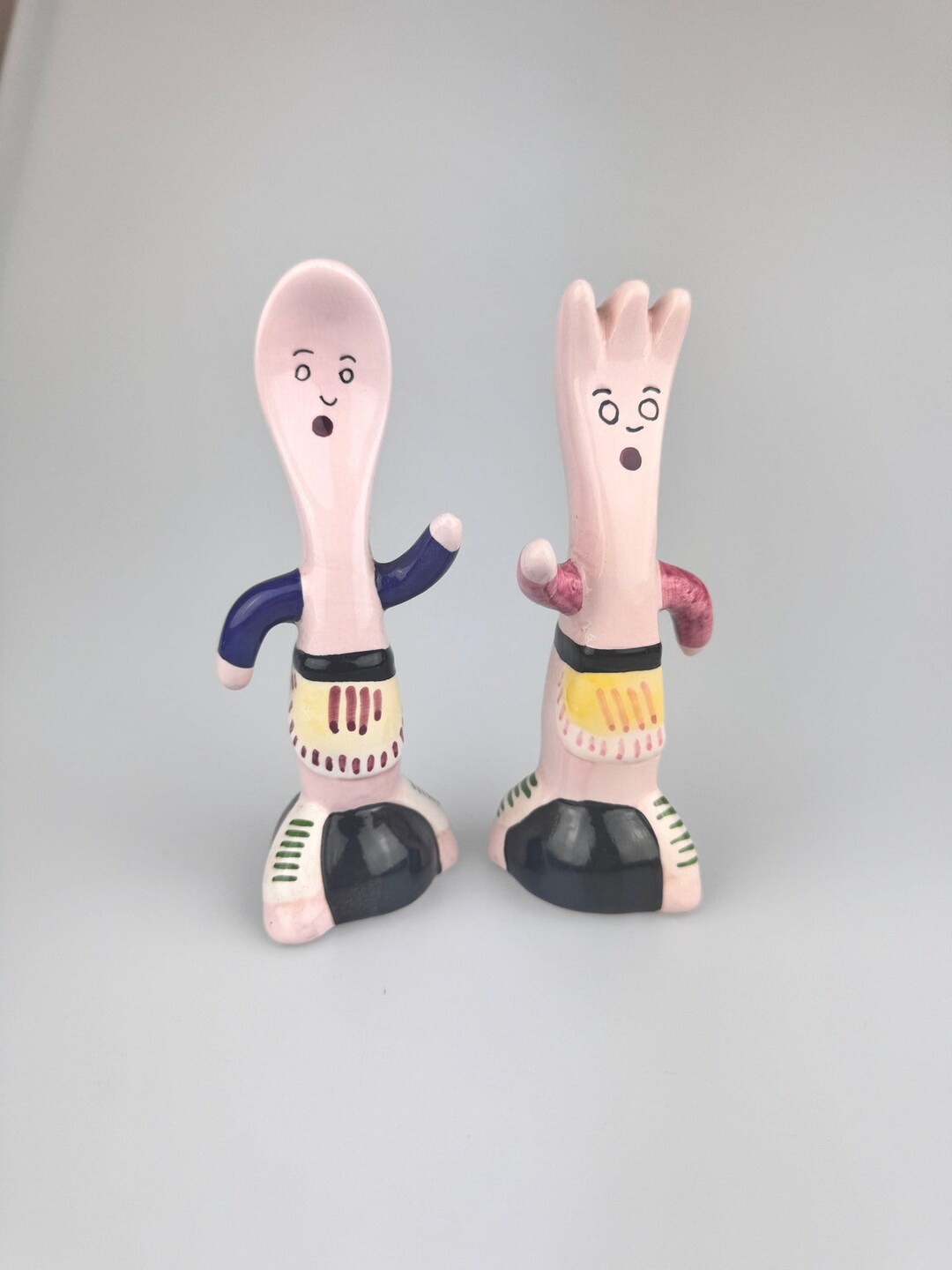 Vintage Anthropomorphic Pink Running Fork & Spoon Kitsch Salt and ...