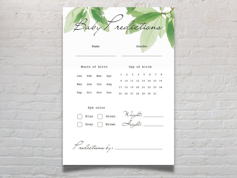 Printable Baby Shower Game Baby Predictions Game - Etsy