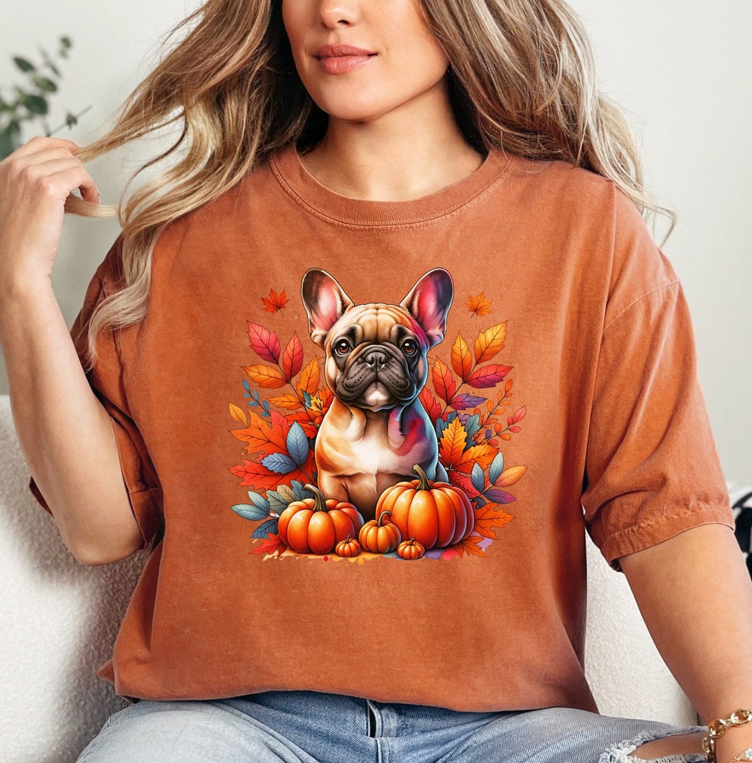 Fall French Bulldog T-shirt, Autumn Leaves Frenchie Tshirt, Fall Colors ...