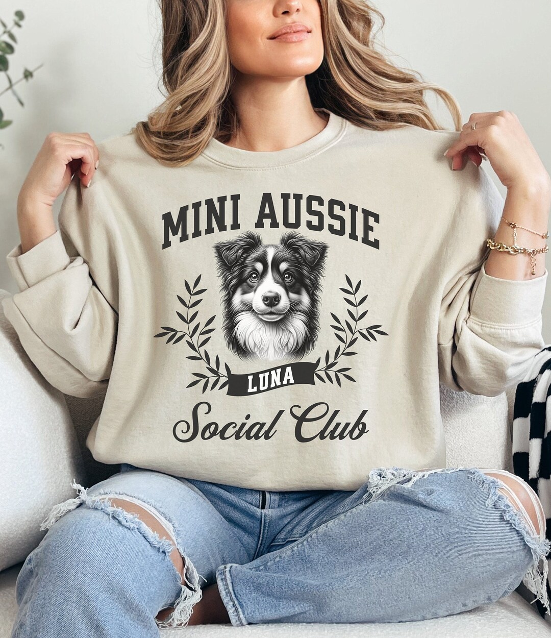 Custom Mini Aussie Social Club Sweatshirt, Miniature American Shepherd ...