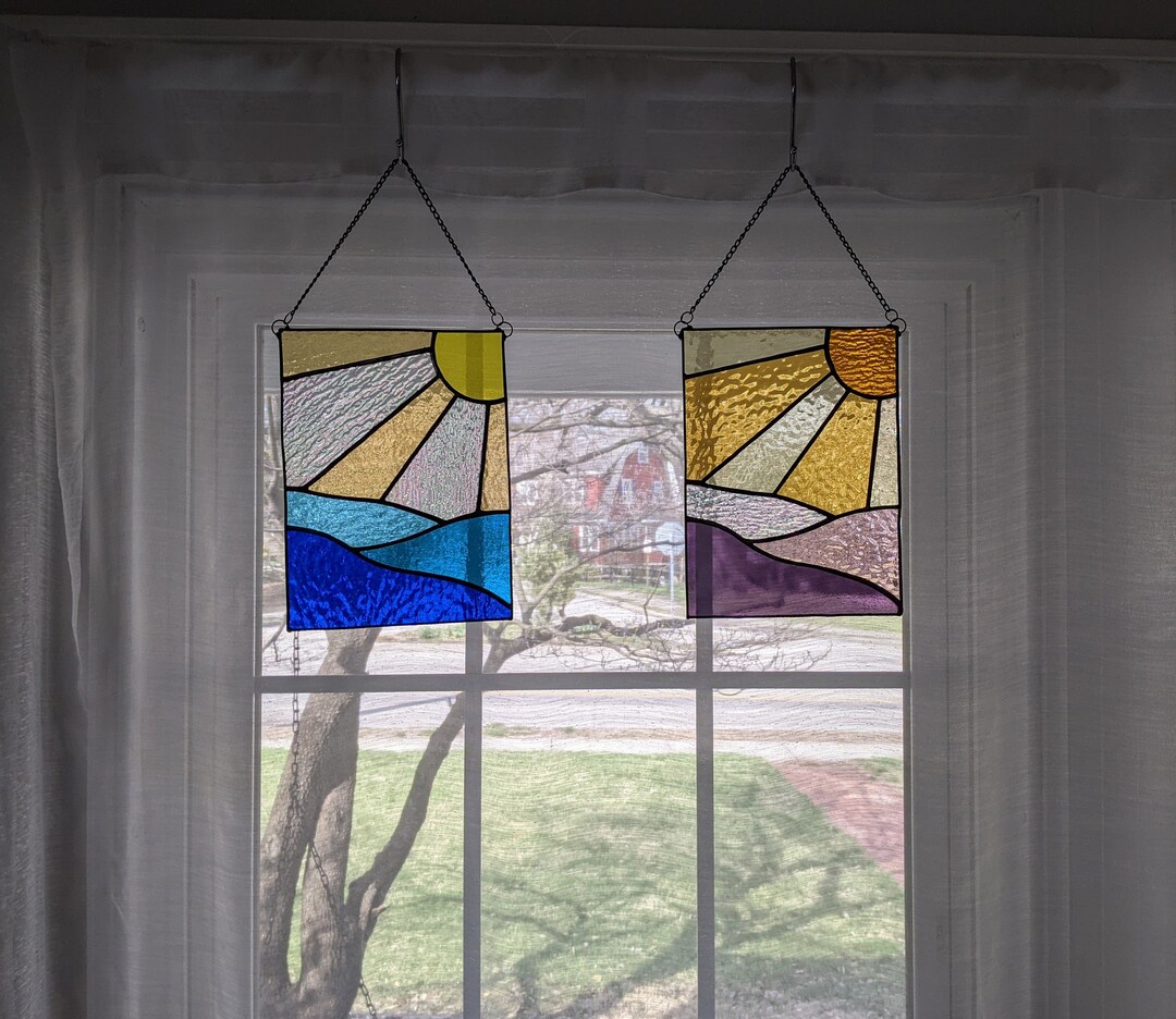 Sunshine Landscape Stained Glass Sun Over the Blue Sea Stained Glass ...