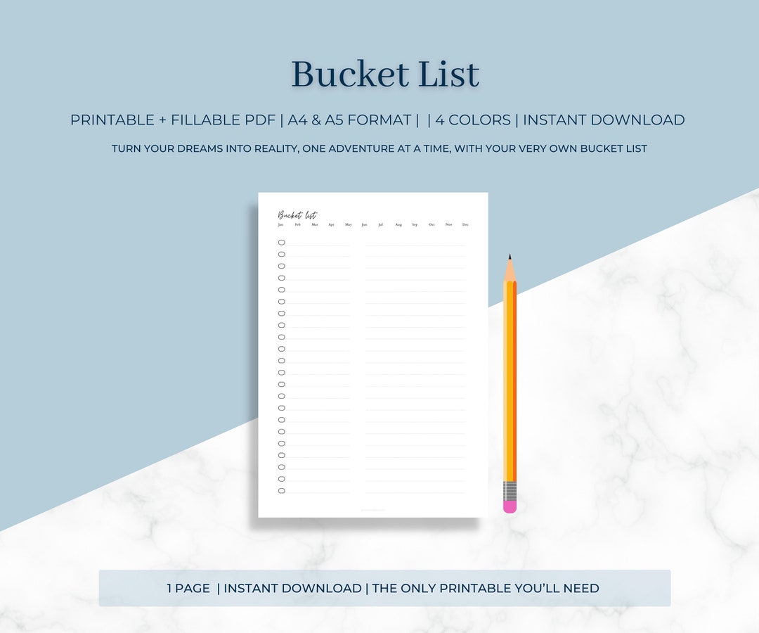 Bucket List | Monthly or Yearly | to Do List Design | With Notes ...