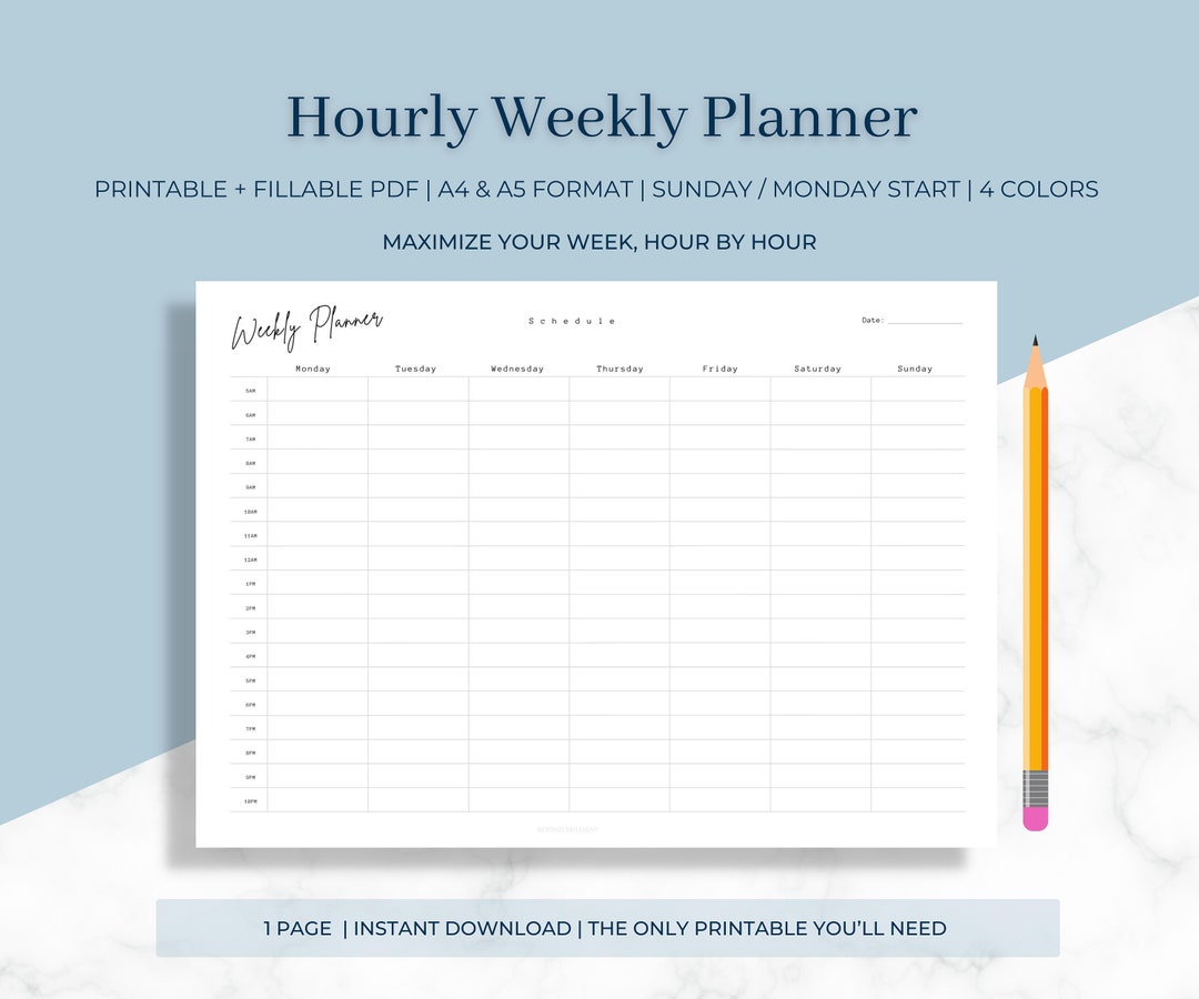 Hourly Weekly Schedule | Planner | Time Management | Routine | Tasks ...