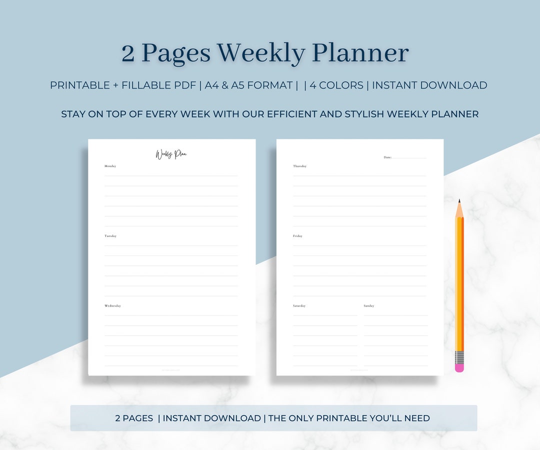 Weekly Planner on 2 Pages | Organizer | Tasks | PDF or Digital - Etsy