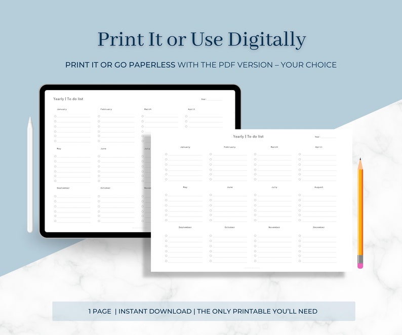 Yearly to Do List | Organizer | Tasks | Planner | PDF or Digital - Etsy