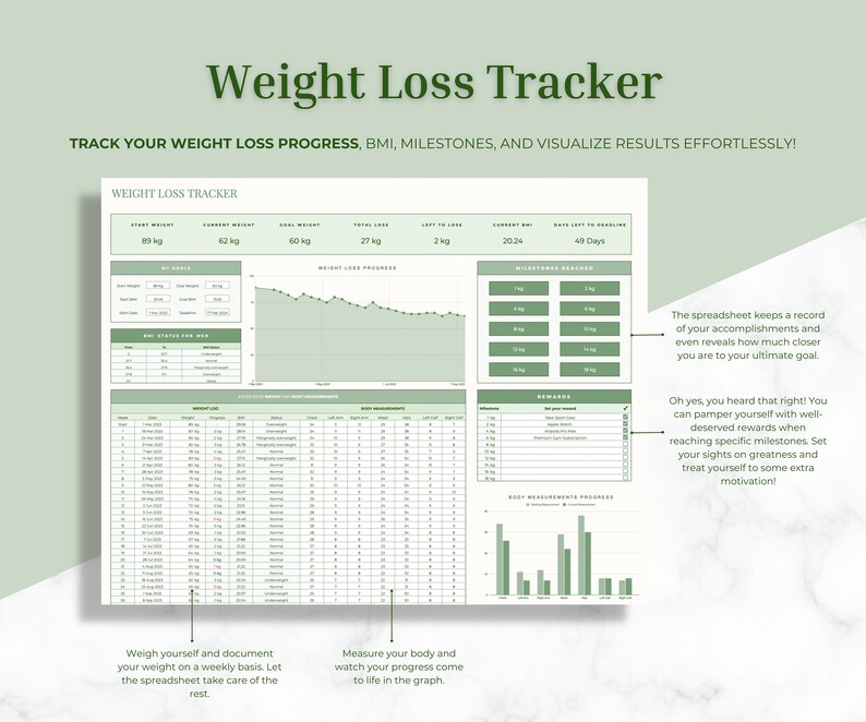 Ultimate Fitness & Health Tracker | Google Sheets, Weight Loss Tracker ...