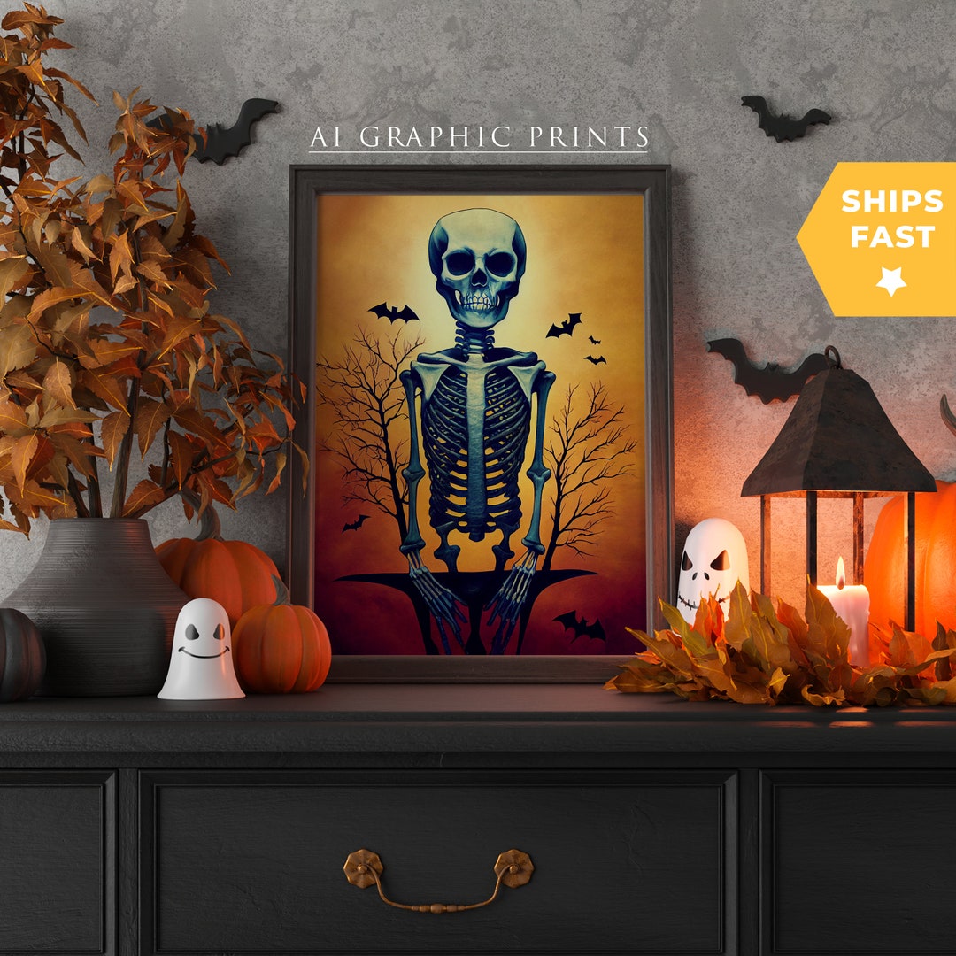 Skeleton Ai Art Print Halloween, Skeleton Ai Wall Art Print, Skeleton ...