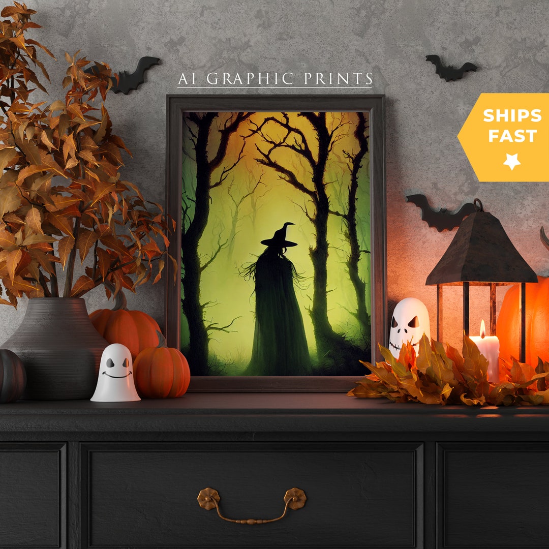 Mystical Witch Halloween Print Ai Wall Art Digital Witchy Fall Home ...