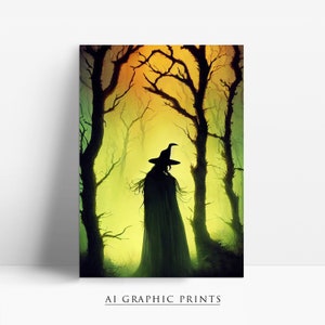 Mystical Witch Halloween Print Ai Wall Art Digital Witchy Fall Home ...