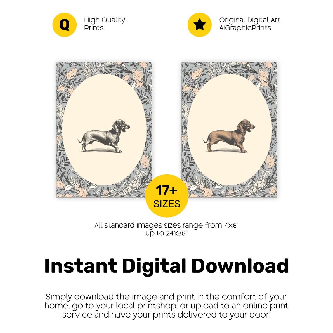 Dog Vintage Print Nursery Decor Dachshund Weiner Dog, Printable Wall ...