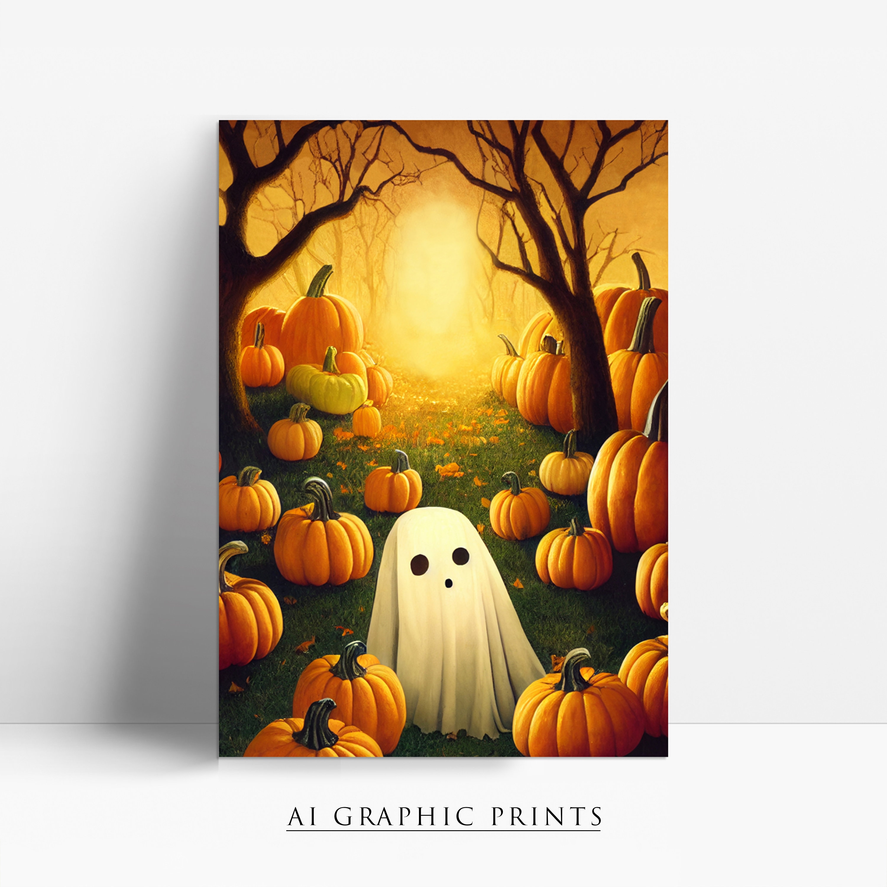 Ghost Pumpkin Ai Art Print Halloween Ghost Ai Wall Art Print - Etsy