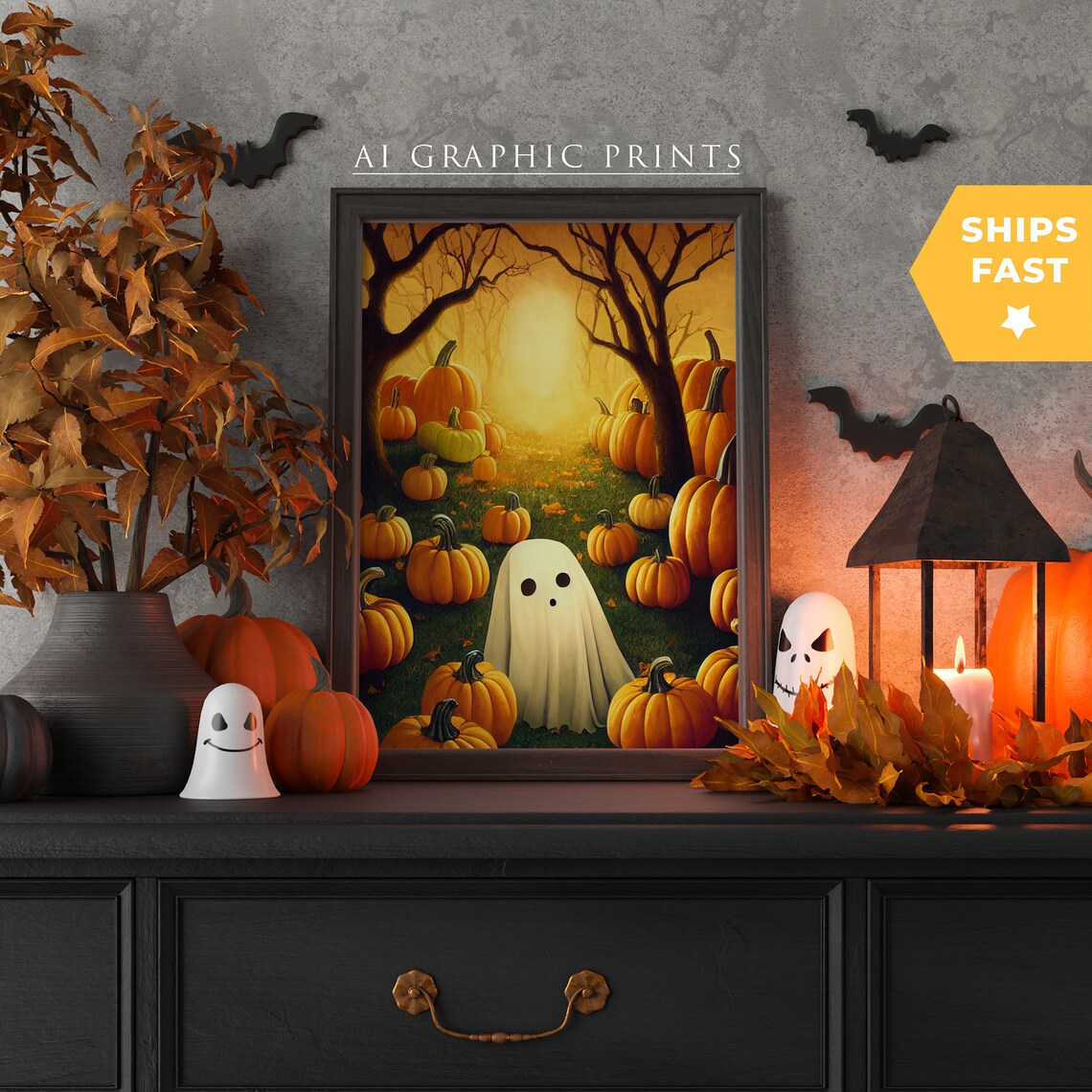 Ghost Pumpkin Ai Art Print Halloween Ghost Ai Wall Art Print - Etsy