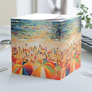 Umbrellas on the Beach Watercolor Art Sticky Note Cube, Notepad Gift ...