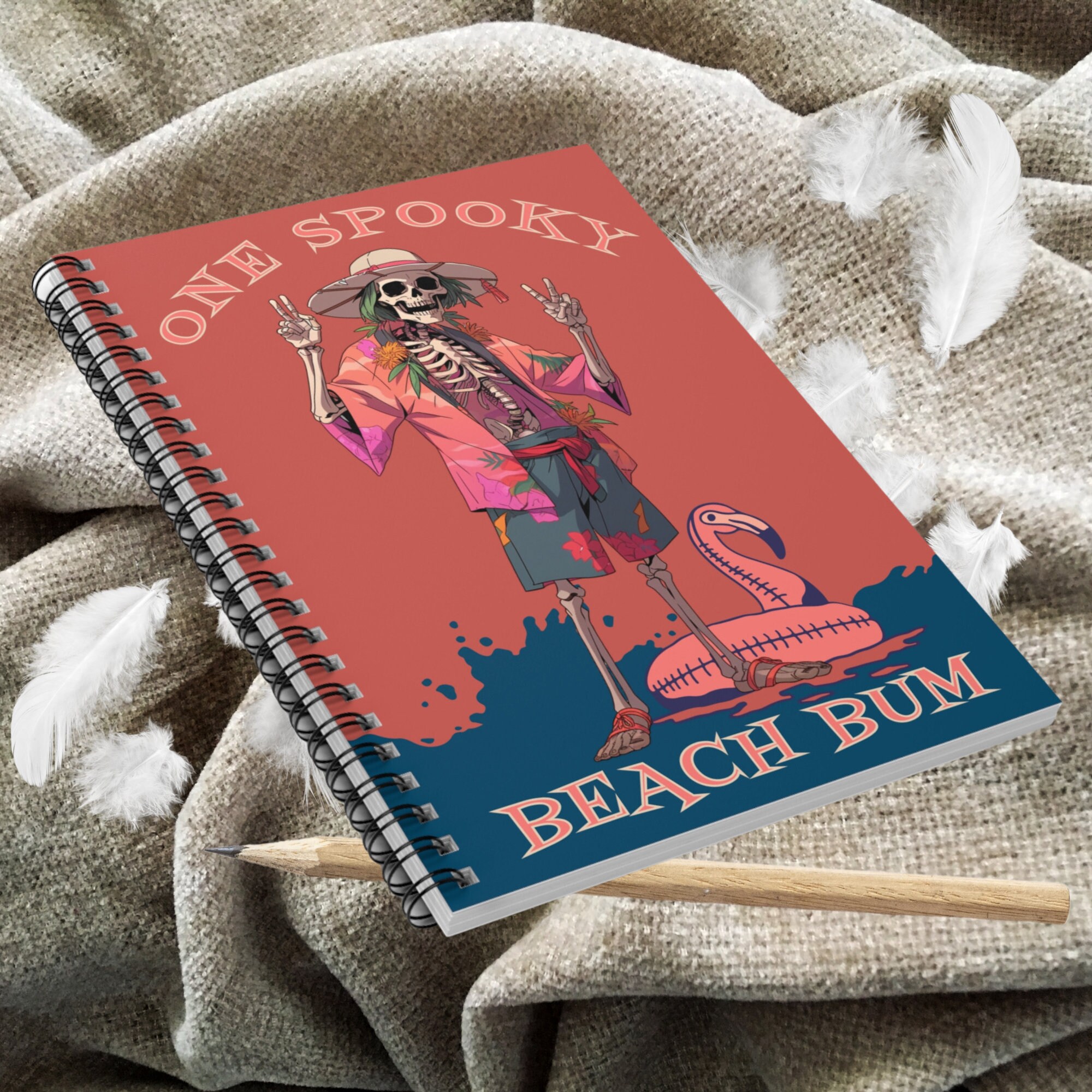 One Spooky Beach Bum Skeleton 6x8 Soft Cover Spiral Ruled Line Notebook ...